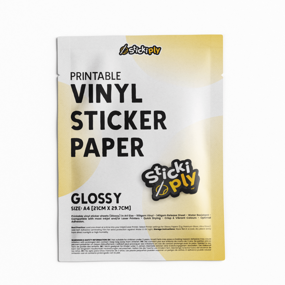 A4 Glossy Vinyl Sticker Paper – Waterproof Inkjet Sheets | Stickiply
